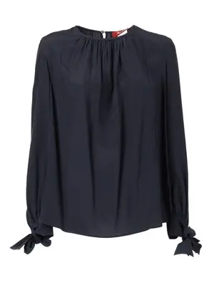 Max Mara Long Sleeve Crewneck Blouse With Tie Detail