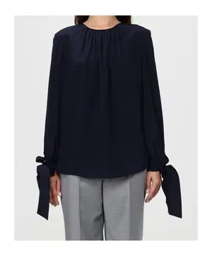 Max Mara Long Sleeve Crewneck Blouse With Tie Detail