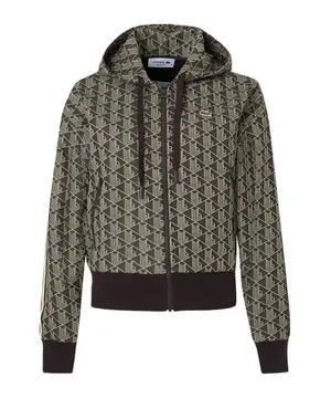 Lacoste Monogram Print Zip-up Hoodie - Brown
