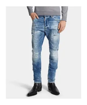 Dsquared2 Distressed Cool Guy Jeans With Whisker Effect And Splash Details - Navy