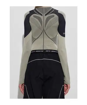 Off-White Seamless Long Sleeve Bodysuit With Geometric Paneling