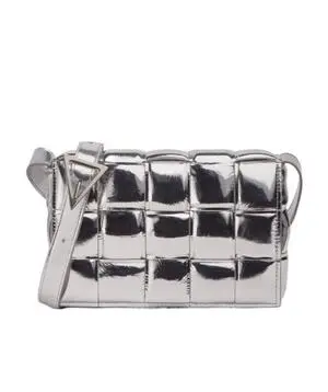 Bottega Veneta Cassette Logo Padded Shoulder Bag - Silver