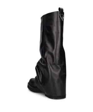 Attico Leather Round Toe Boots With Rear Pull Tab - Black