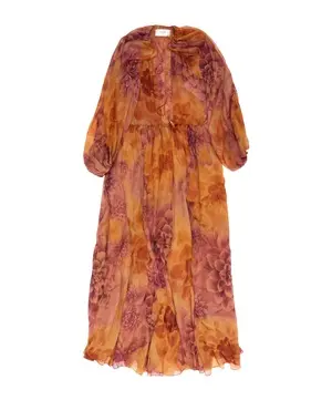 Celine Caftan Dress In Silk Muslin - Brown