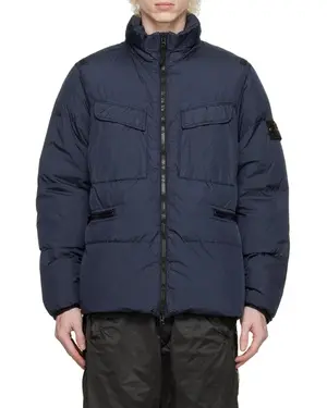 Stone Island Down Puffer Jacket With Compass Patch - Blue