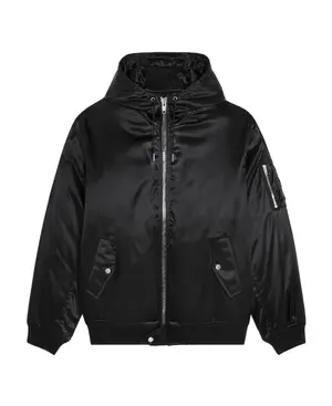 Celine Bomber Jacket In Satin-finish Nylon With Hood And Logo - Black