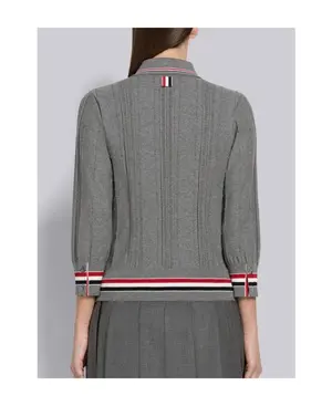 Thom Browne Rwb Trim Cable-knit Cardigan