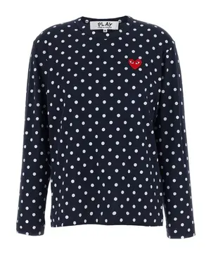 Play Comme Des Garcon Polka Dot Print Heart Patch Long Sleeve T-shirt