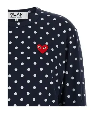 Play Comme Des Garcon Polka Dot Print Heart Patch Long Sleeve T-shirt