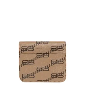 Balenciaga Portamonete Con Patta E Portacarte Signature In Tela Rivestita Bb Monogram In Beige