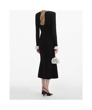 SELF-PORTRAIT Pearl-trim Knit Midi Dress