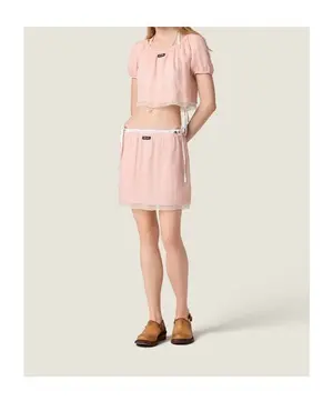 Miu Miu Cropped Chiffon Top With Scalloped Trim