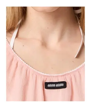 Miu Miu Cropped Chiffon Top With Scalloped Trim