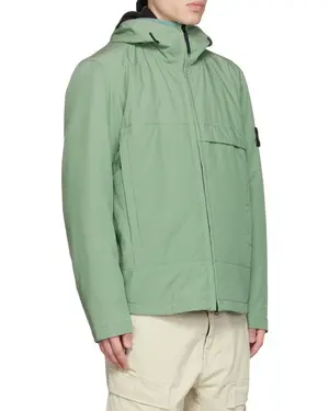 Stone Island Logo Patch Hooded Jacket - Sage