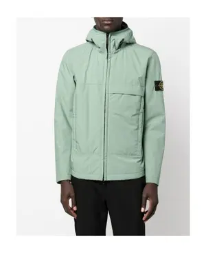 Stone Island Logo Patch Hooded Jacket - Sage