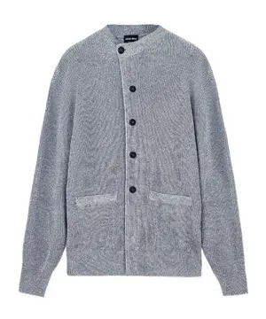 Giorgio Armani Ribbed Pocket Cardigan - Gray