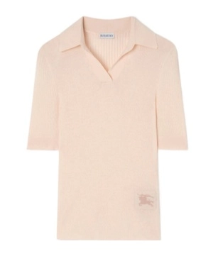 Burberry Ribbed Cashmere Short-sleeve Polo Top