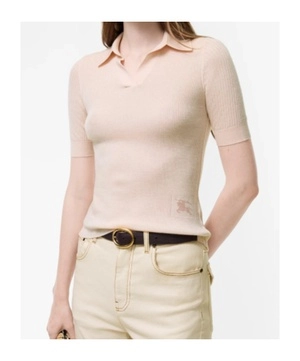 Burberry Ribbed Cashmere Short-sleeve Polo Top