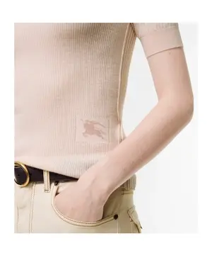 Burberry Ribbed Cashmere Short-sleeve Polo Top