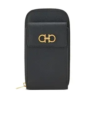 FERRAGAMO Gancini Buckle Cell Phone Shoulder Bag - Black