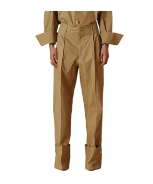 DARKPARK Cropped Pleated Trousers With Gold Button Cuffs
