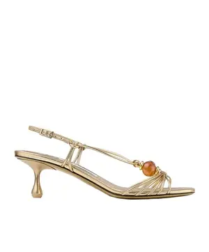 JIMMY CHOO Gold Metallic Nappa Leather Sandals With Beading - Nude