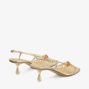 JIMMY CHOO Gold Metallic Nappa Leather Sandals With Beading - Nude