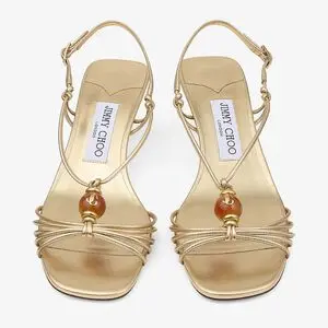 JIMMY CHOO Gold Metallic Nappa Leather Sandals With Beading - Nude
