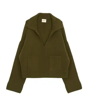 Khaite Long Sleeve Sweater With Lapels And Pockets - Green