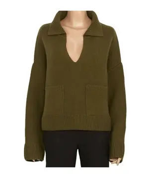 Khaite Long Sleeve Sweater With Lapels And Pockets - Green