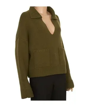 Khaite Long Sleeve Sweater With Lapels And Pockets - Green