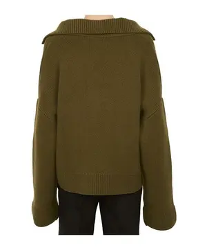 Khaite Long Sleeve Sweater With Lapels And Pockets - Green