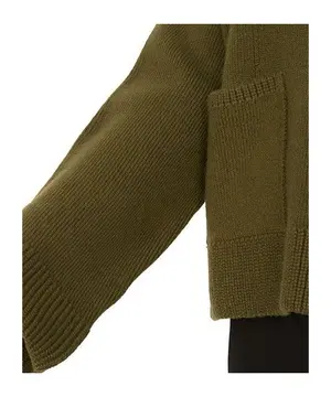 Khaite Long Sleeve Sweater With Lapels And Pockets - Green