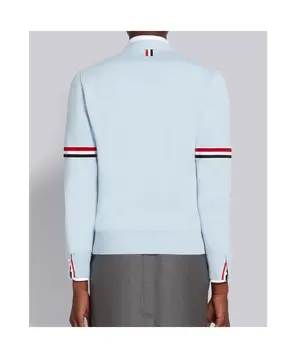 Thom Browne V-neck Cardigan With Striped Detail - Light Blue