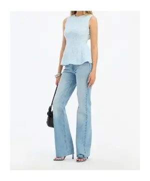 ROTATE BY BIRGER CHRISTENSEN Mesh Sleeveless Peplum Blouse