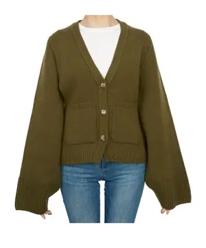 Khaite Long Sleeve V-neck Cardigan With Button Fastening - Avocado