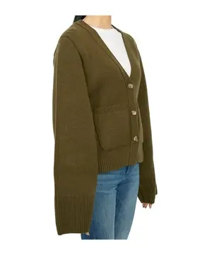 Khaite Long Sleeve V-neck Cardigan With Button Fastening - Avocado