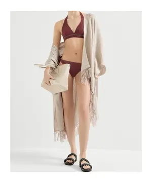 Brunello Cucinelli Monili Embellished Bikini Top - Red