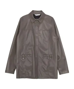 Max Mara Collared Long-sleeved Leather Jacket