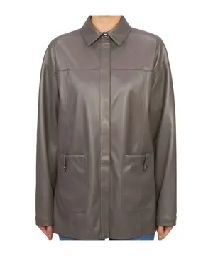 Max Mara Collared Long-sleeved Leather Jacket