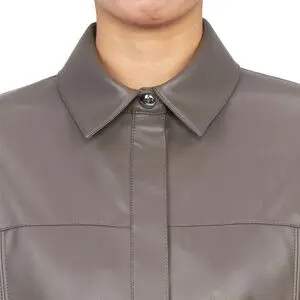 Max Mara Collared Long-sleeved Leather Jacket