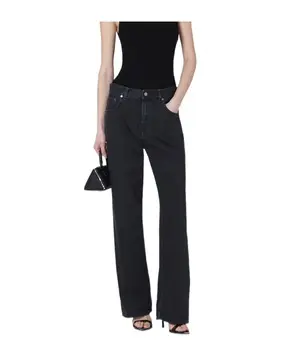 HAIKURE Belt Loop Wide-leg Jeans - Black