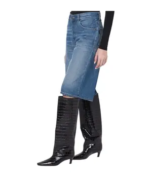 HAIKURE Long Denim Bermuda Shorts With Distressed Effect