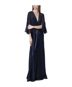 Alberta Ferretti Ruffled V-neck Dress