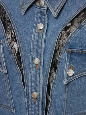 MUGLER Denim Shirt With Lace Inserts
