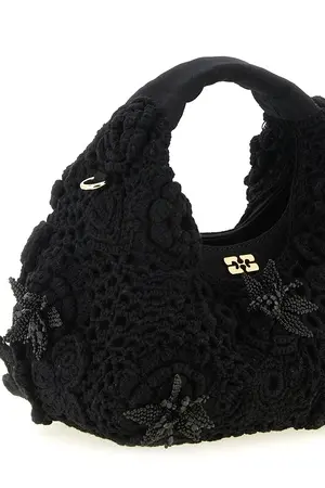 GANNI Crochet Hobo Handbag - Black