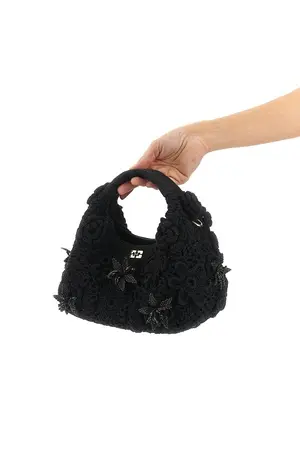 GANNI Crochet Hobo Handbag - Black