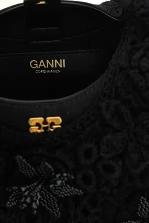 GANNI Crochet Hobo Handbag - Black