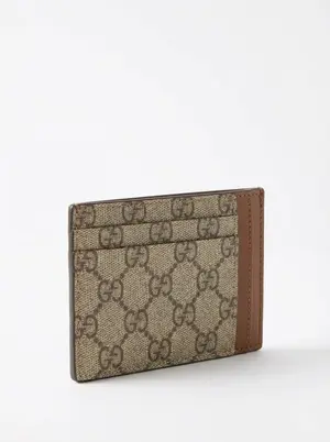 Gucci Gg Emblem Card Case - Beige And Dark Brown