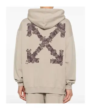 Off-White Long Sleeve Hooded Sweatshirt With Graphic Detail - Nude